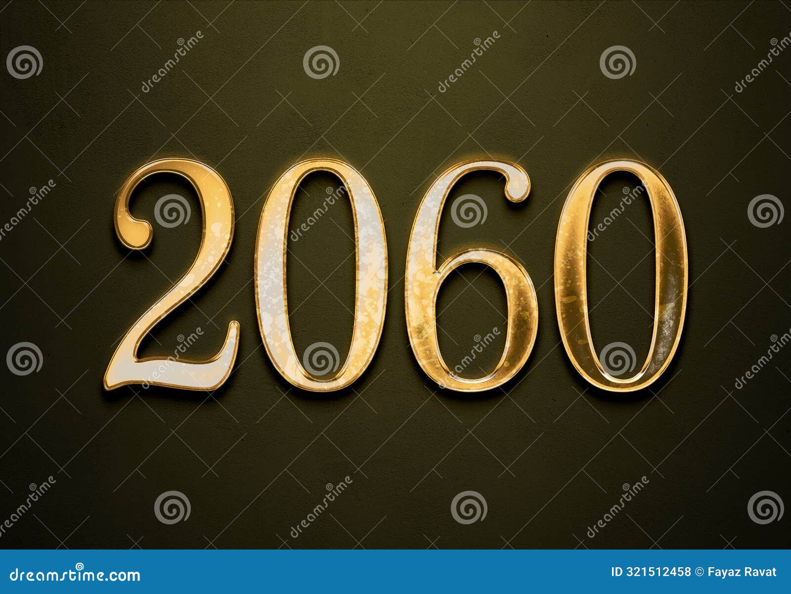 Old Gold Effect of 2060 Number with 3D Glossy Style Mockup. Stock Photo ...