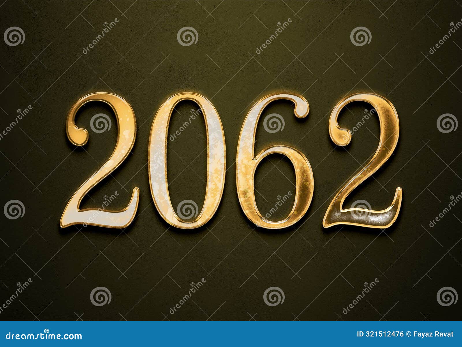 Old Gold Effect of 2062 Number with 3D Glossy Style Mockup. Stock Photo ...
