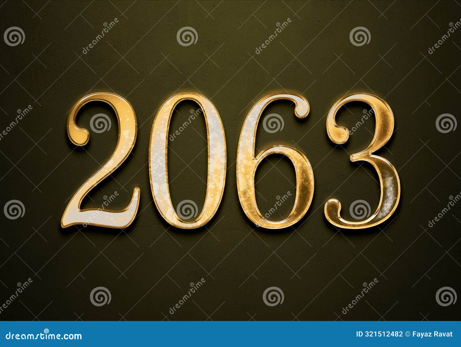 Old Gold Effect of 2063 Number with 3D Glossy Style Mockup. Stock ...