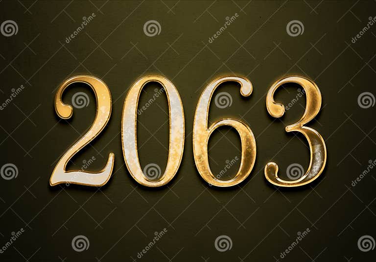 Old Gold Effect of 2063 Number with 3D Glossy Style Mockup. Stock ...