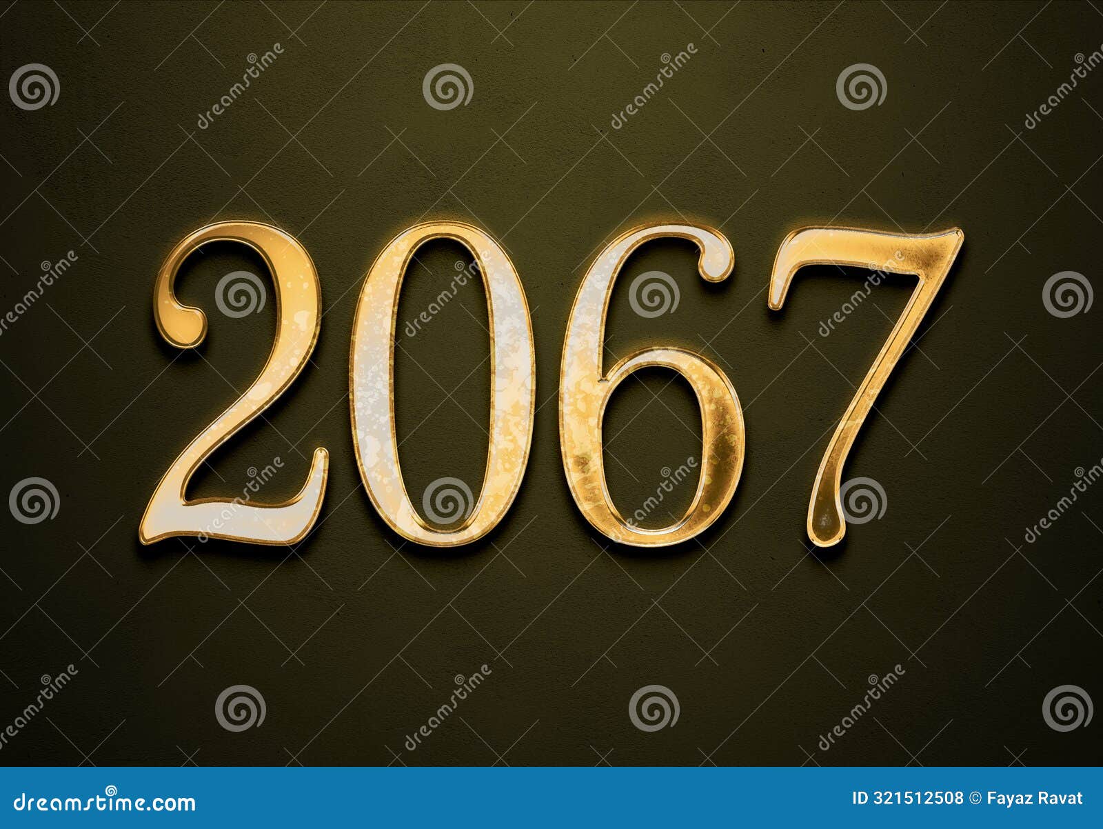 Old Gold Effect of 2067 Number with 3D Glossy Style Mockup. Stock Photo ...