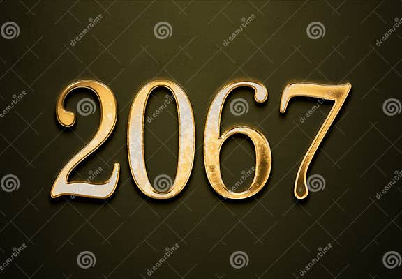 Old Gold Effect of 2067 Number with 3D Glossy Style Mockup. Stock Photo ...