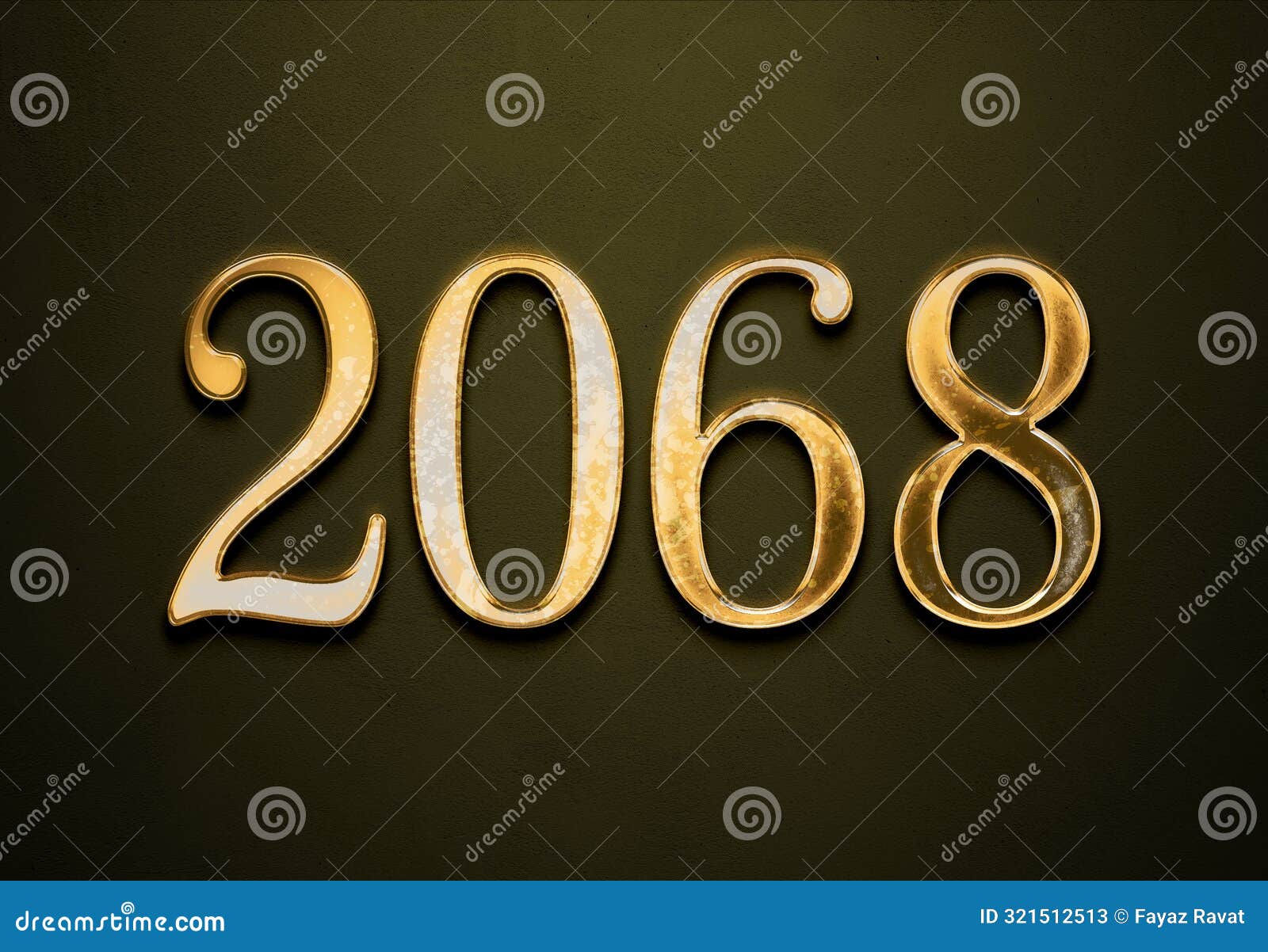 Old Gold Effect of 2068 Number with 3D Glossy Style Mockup. Stock ...