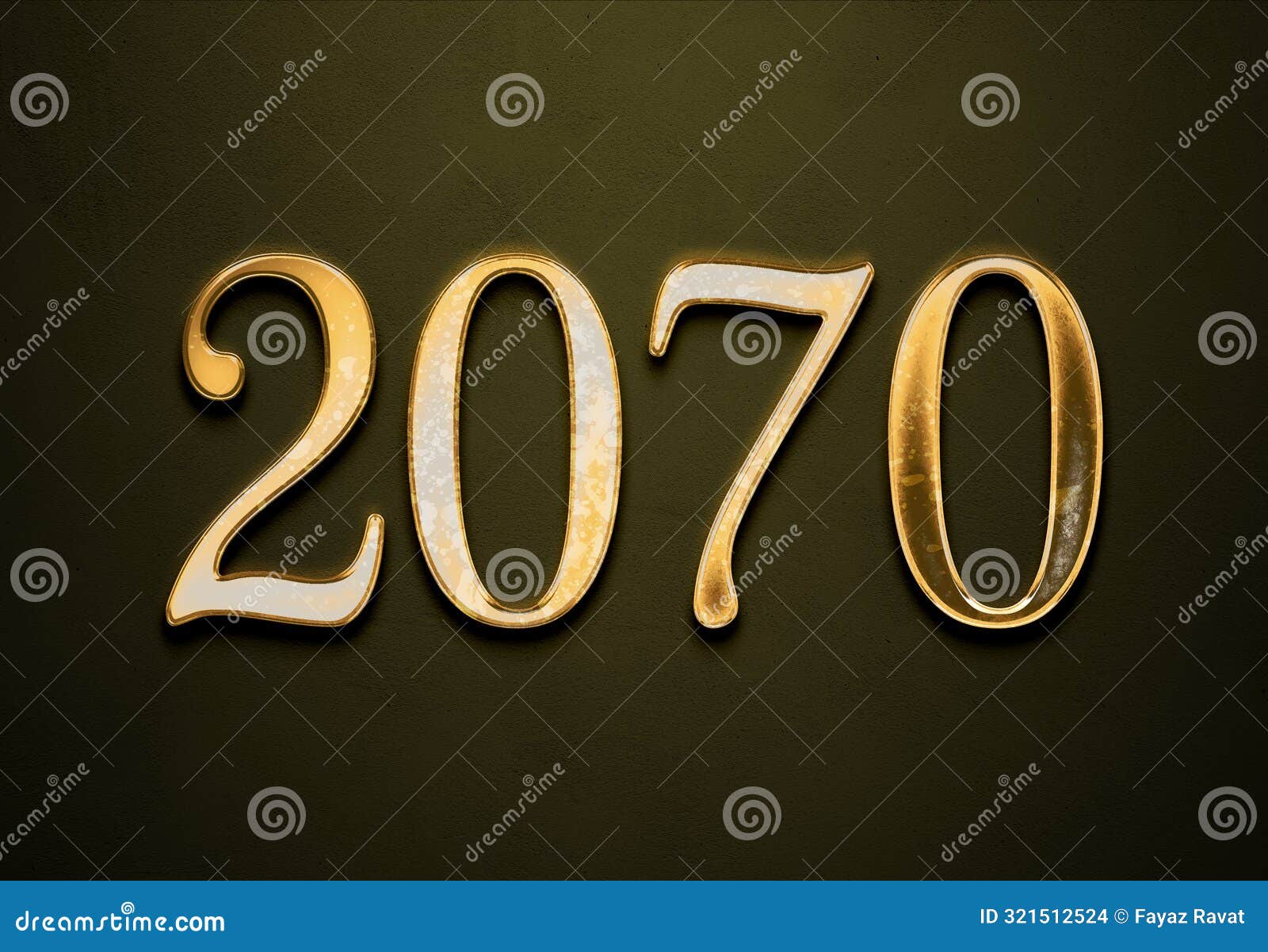 Old Gold Effect of 2070 Number with 3D Glossy Style Mockup. Stock ...