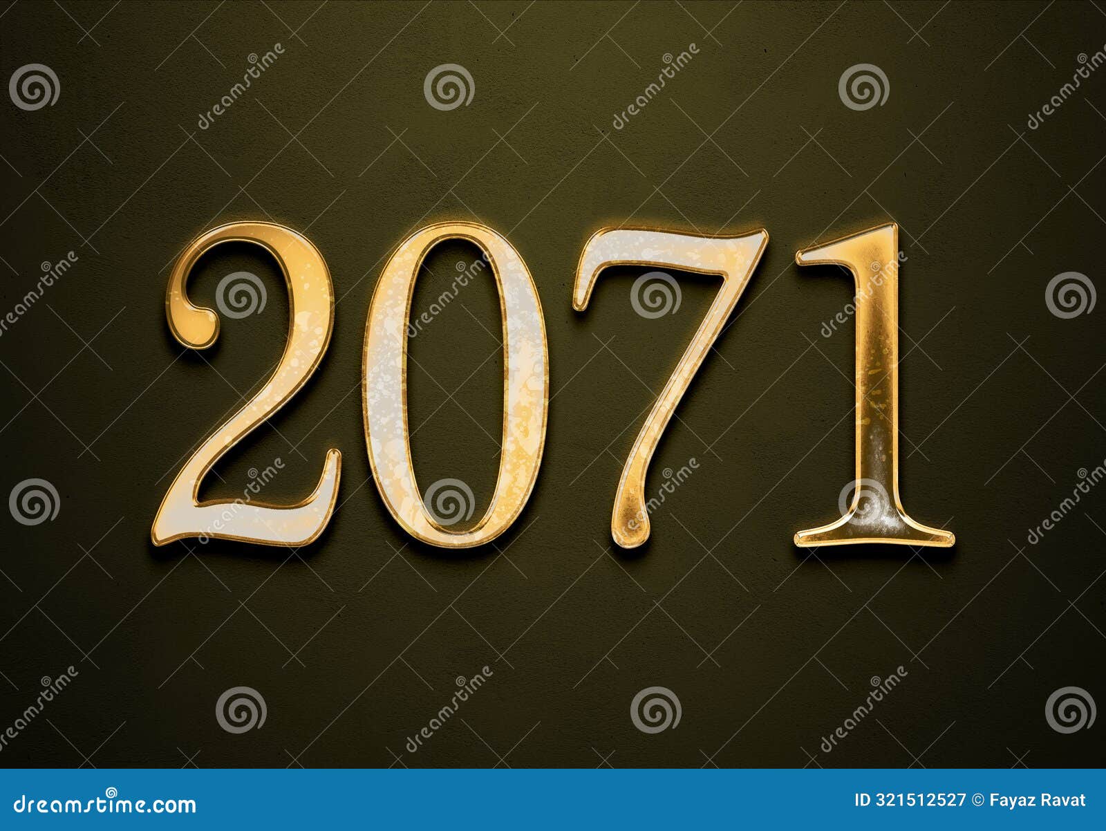 Old Gold Effect of 2071 Number with 3D Glossy Style Mockup. Stock ...