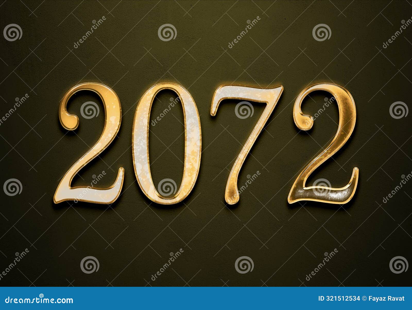 Old Gold Effect of 2072 Number with 3D Glossy Style Mockup. Stock ...