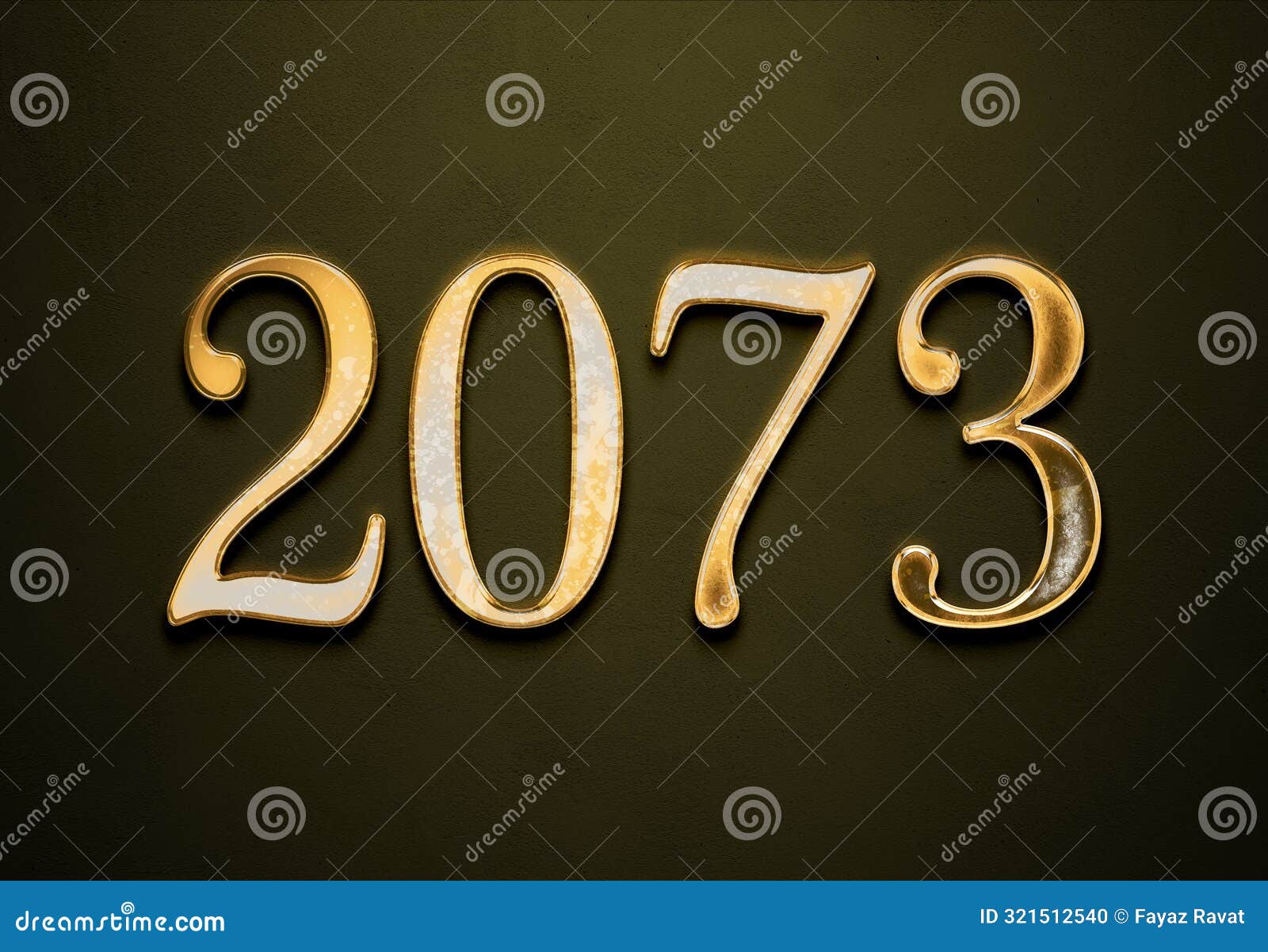 Old Gold Effect of 2073 Number with 3D Glossy Style Mockup. Stock ...