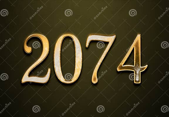 Old Gold Effect of 2074 Number with 3D Glossy Style Mockup. Stock Image ...