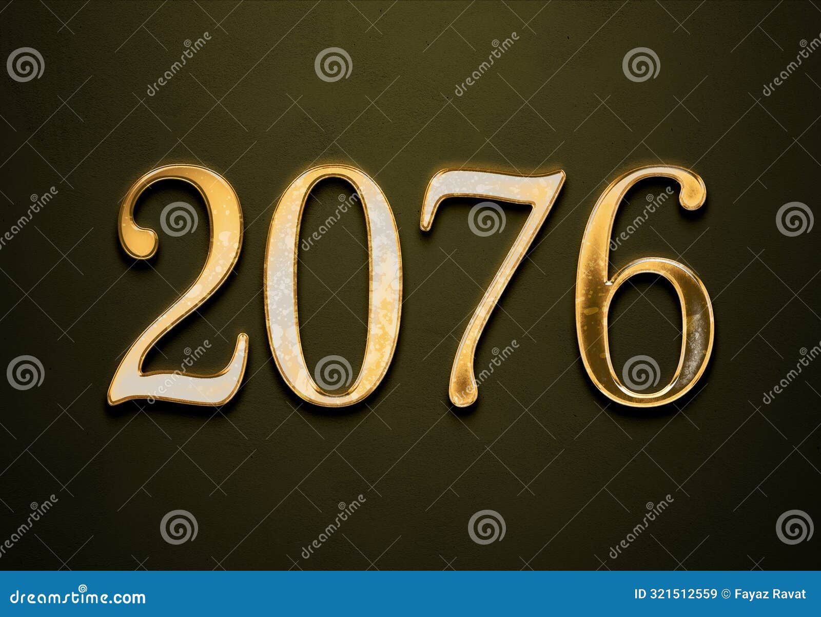 Old Gold Effect of 2076 Number with 3D Glossy Style Mockup. Stock ...