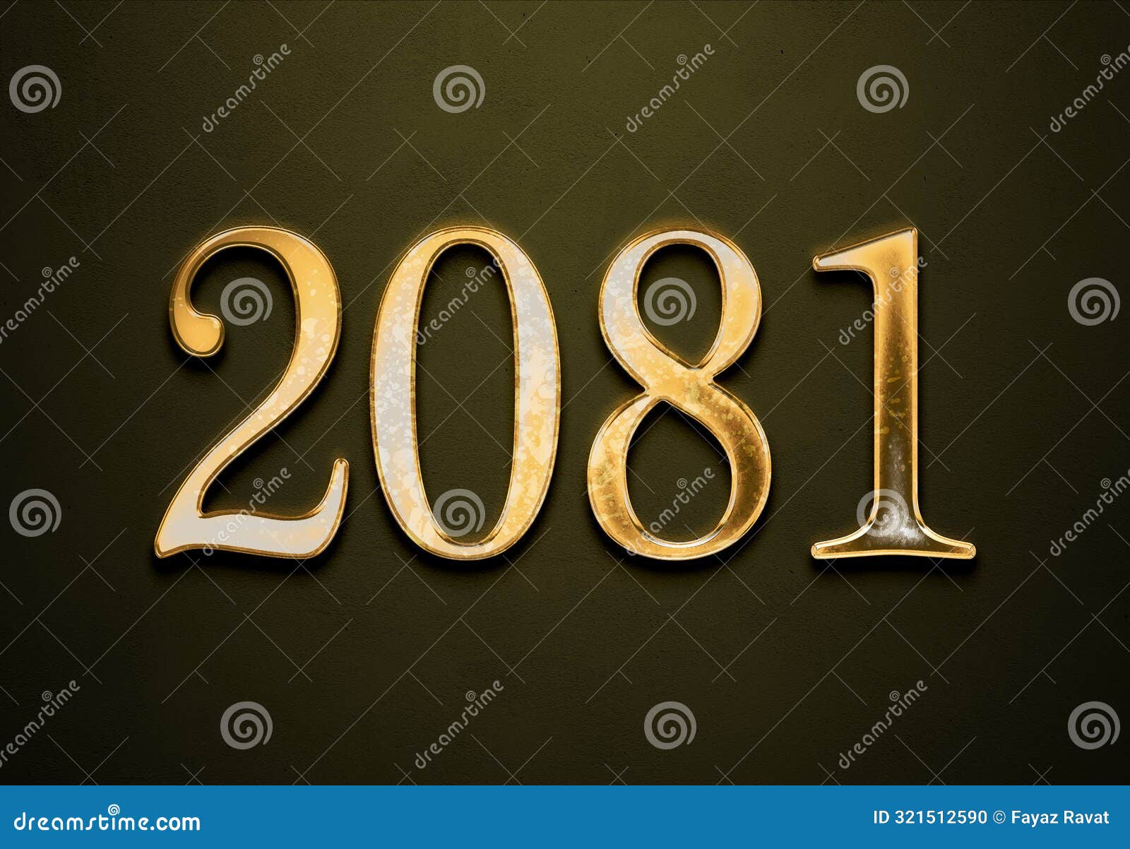 Old Gold Effect of 2081 Number with 3D Glossy Style Mockup. Stock ...