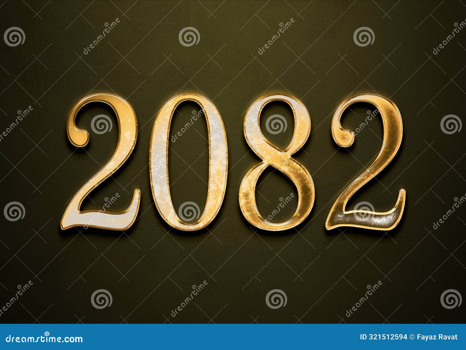 Old Gold Effect of 2082 Number with 3D Glossy Style Mockup. Stock Photo ...