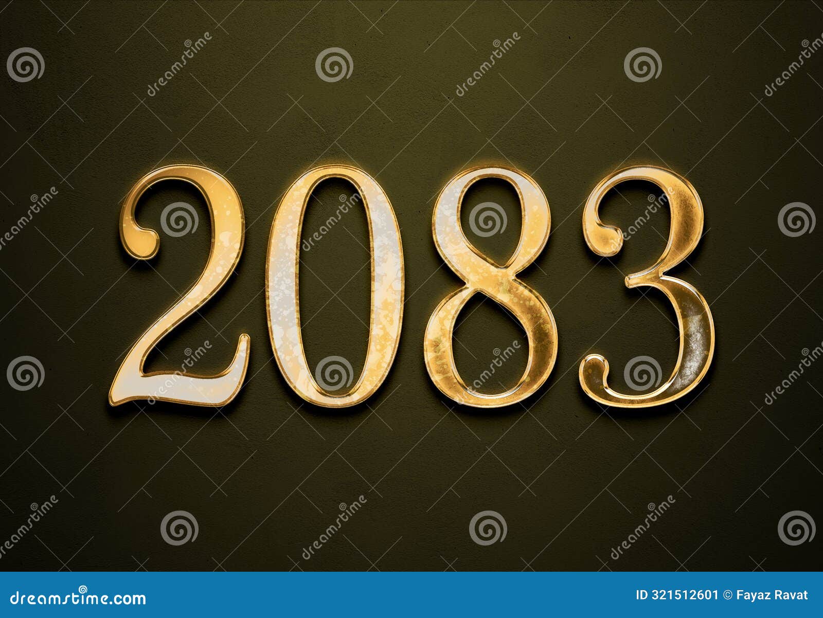 Old Gold Effect of 2083 Number with 3D Glossy Style Mockup. Stock ...