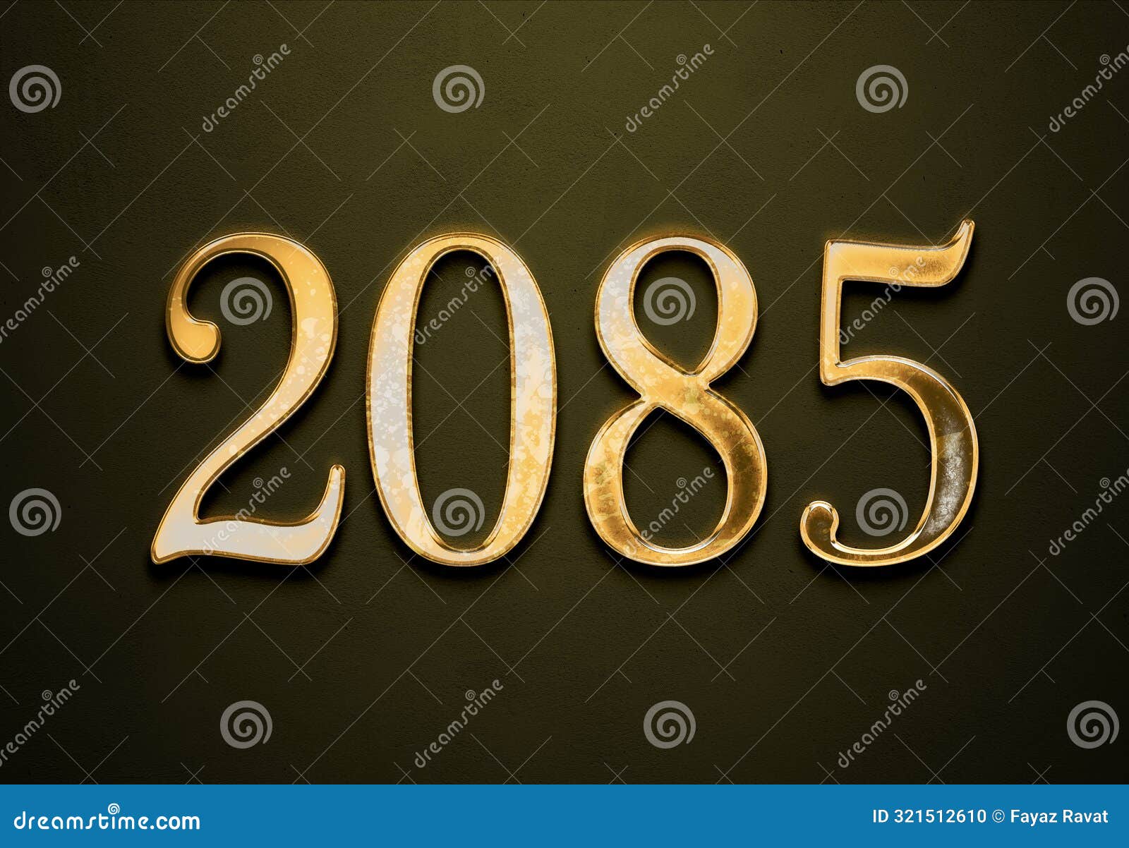 Old Gold Effect of 2085 Number with 3D Glossy Style Mockup. Stock ...