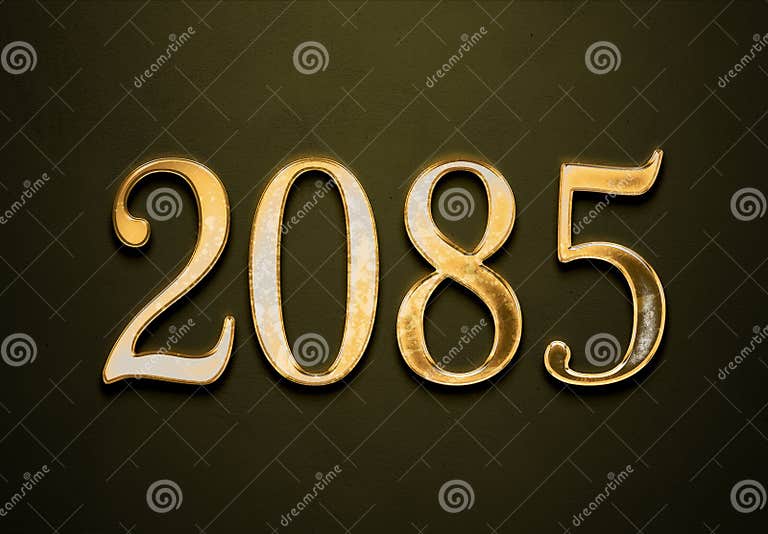 Old Gold Effect of 2085 Number with 3D Glossy Style Mockup. Stock ...