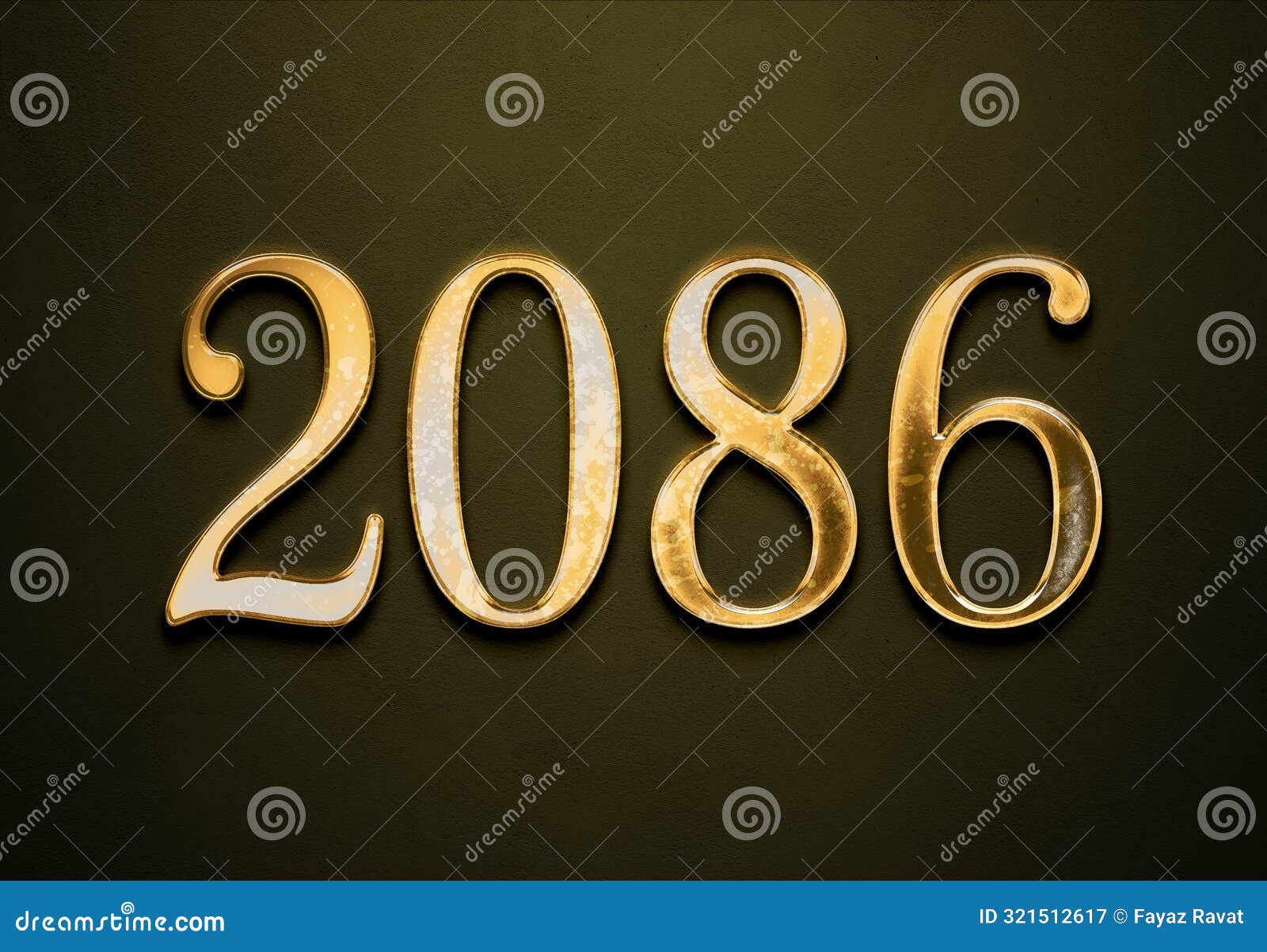 Old Gold Effect of 2086 Number with 3D Glossy Style Mockup. Stock Image ...