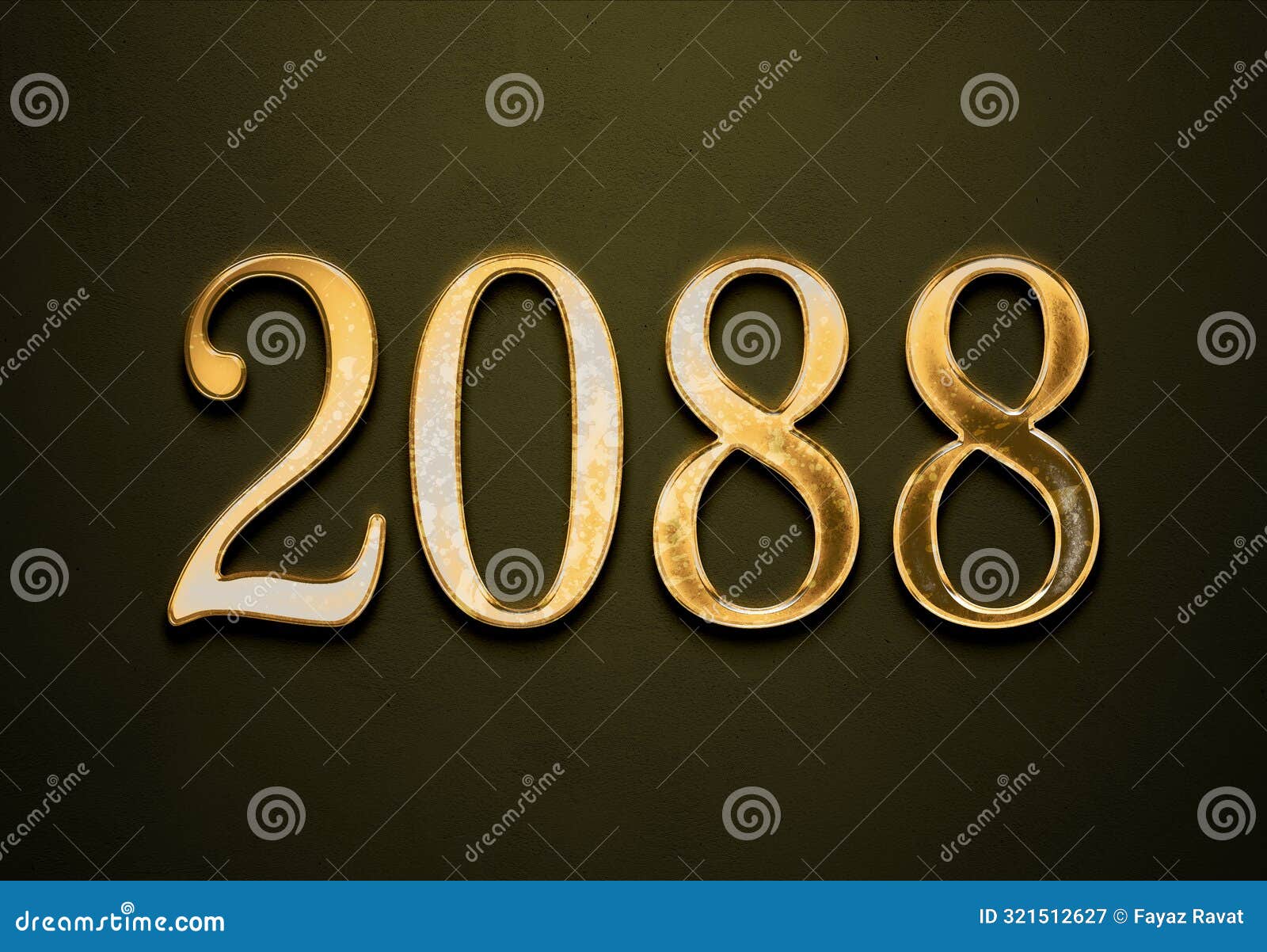 Old Gold Effect of 2088 Number with 3D Glossy Style Mockup. Stock ...