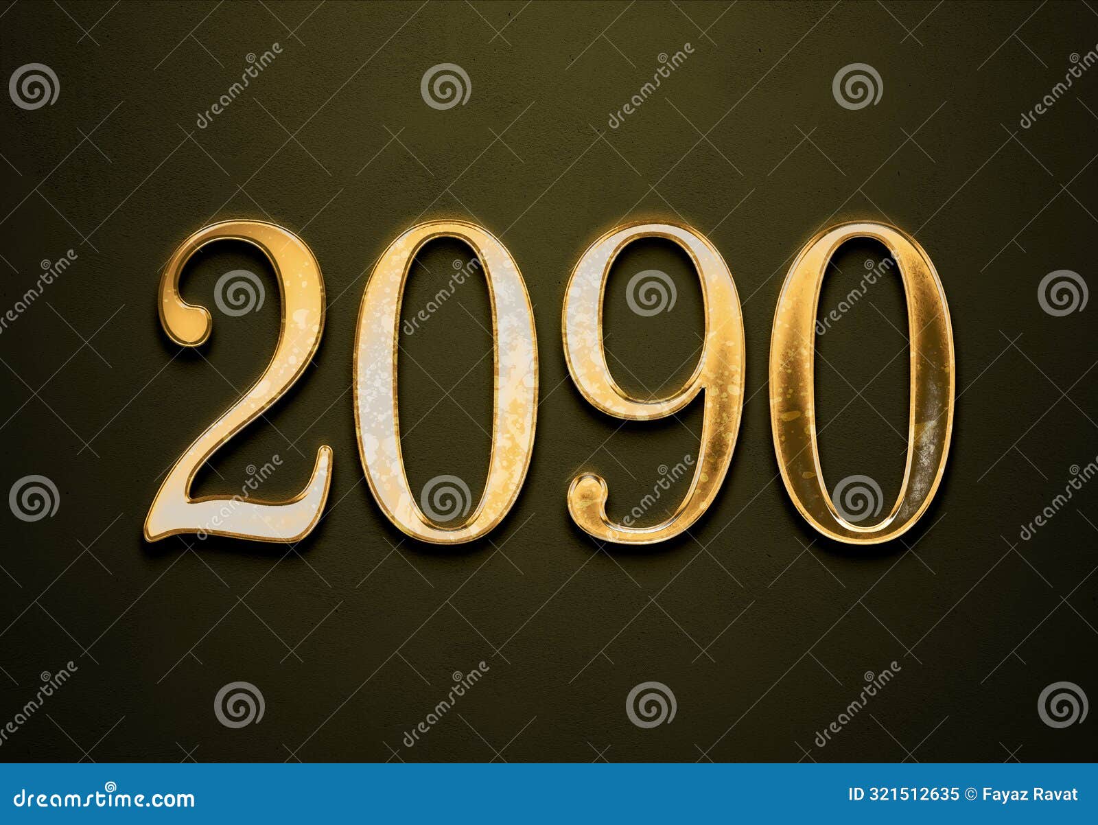 Old Gold Effect of 2090 Number with 3D Glossy Style Mockup. Stock Image ...