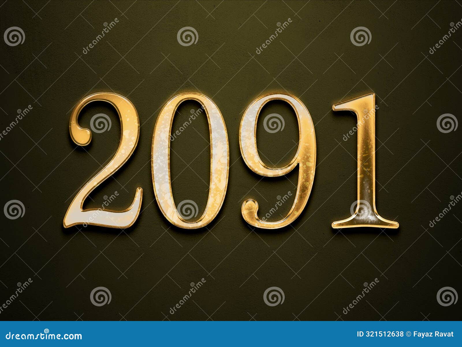 Old Gold Effect of 2091 Number with 3D Glossy Style Mockup. Stock Photo ...