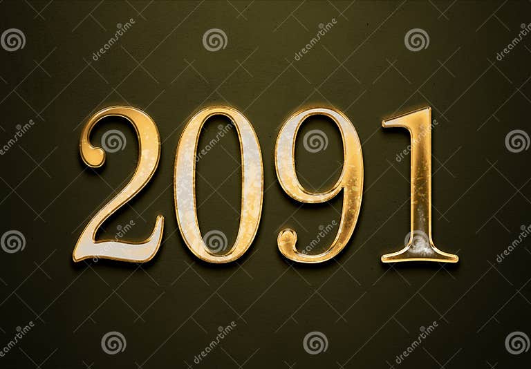 Old Gold Effect of 2091 Number with 3D Glossy Style Mockup. Stock Photo ...
