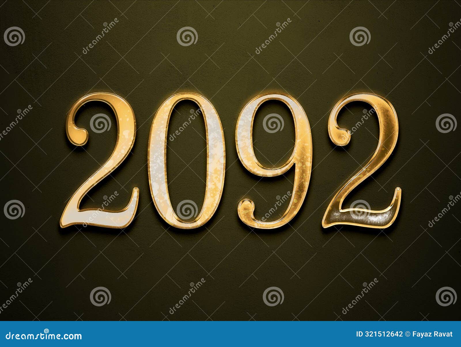 Old Gold Effect of 2092 Number with 3D Glossy Style Mockup. Stock Photo ...