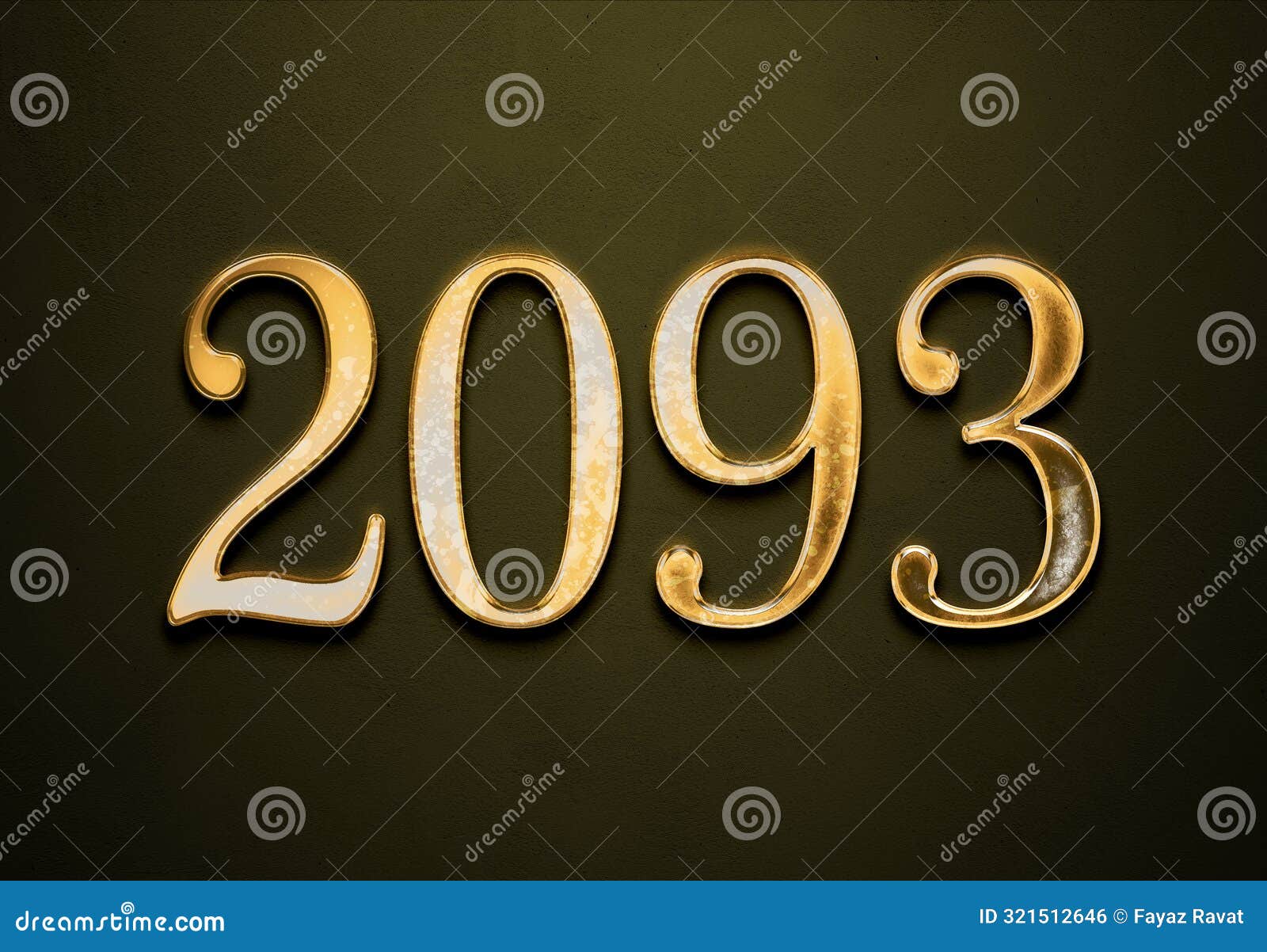Old Gold Effect of 2093 Number with 3D Glossy Style Mockup. Stock Photo ...