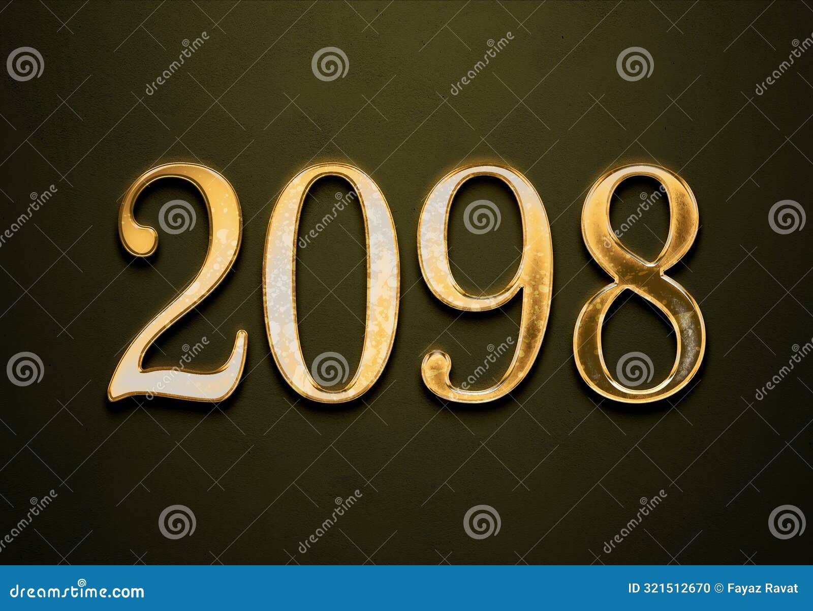 Old Gold Effect of 2098 Number with 3D Glossy Style Mockup. Stock ...