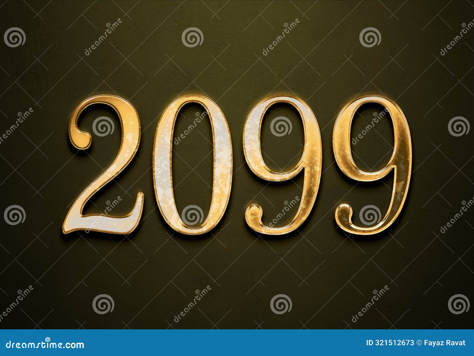 Old Gold Effect of 2099 Number with 3D Glossy Style Mockup. Stock ...
