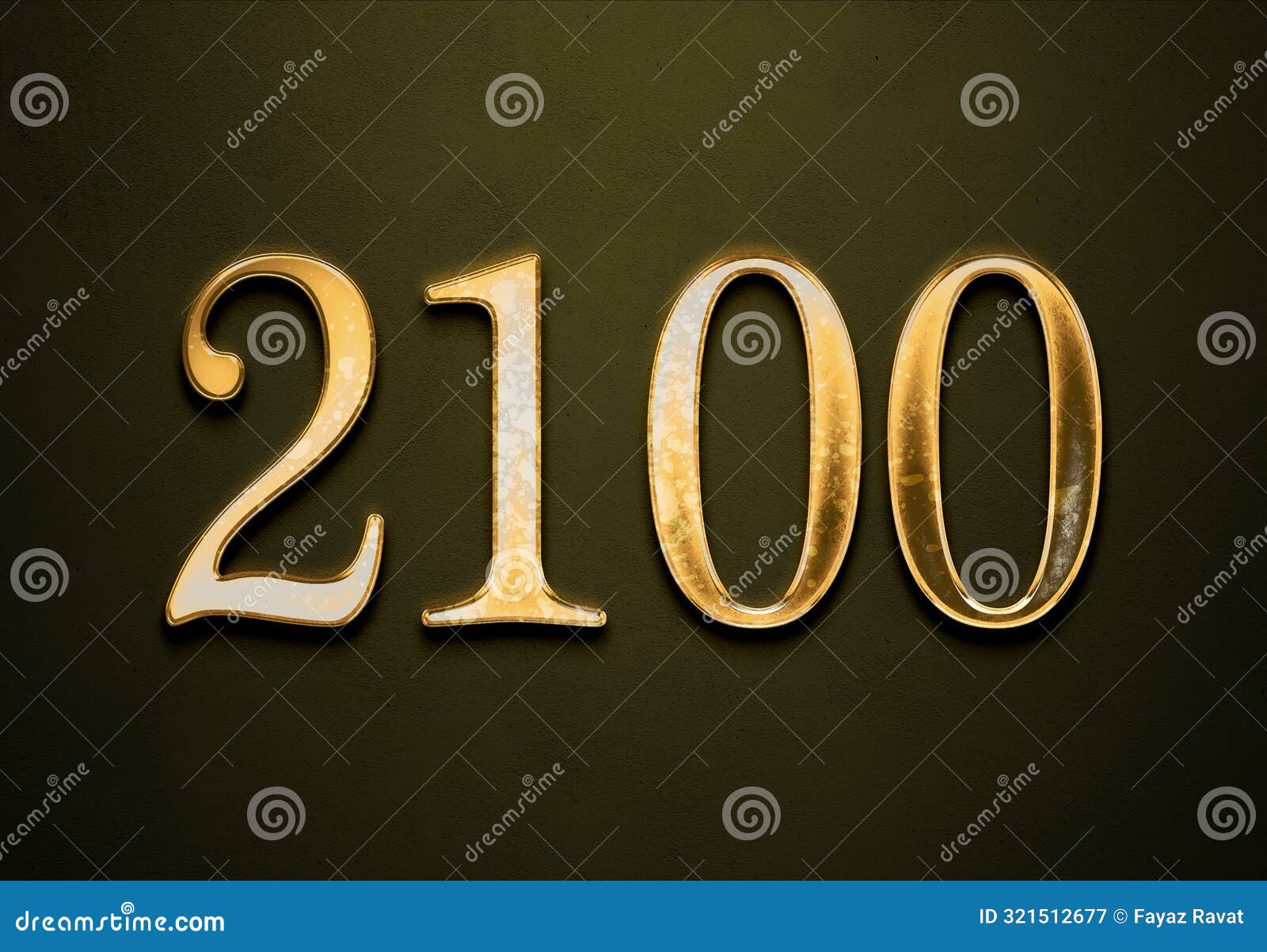 Old Gold Effect of 2100 Number with 3D Glossy Style Mockup. Stock ...