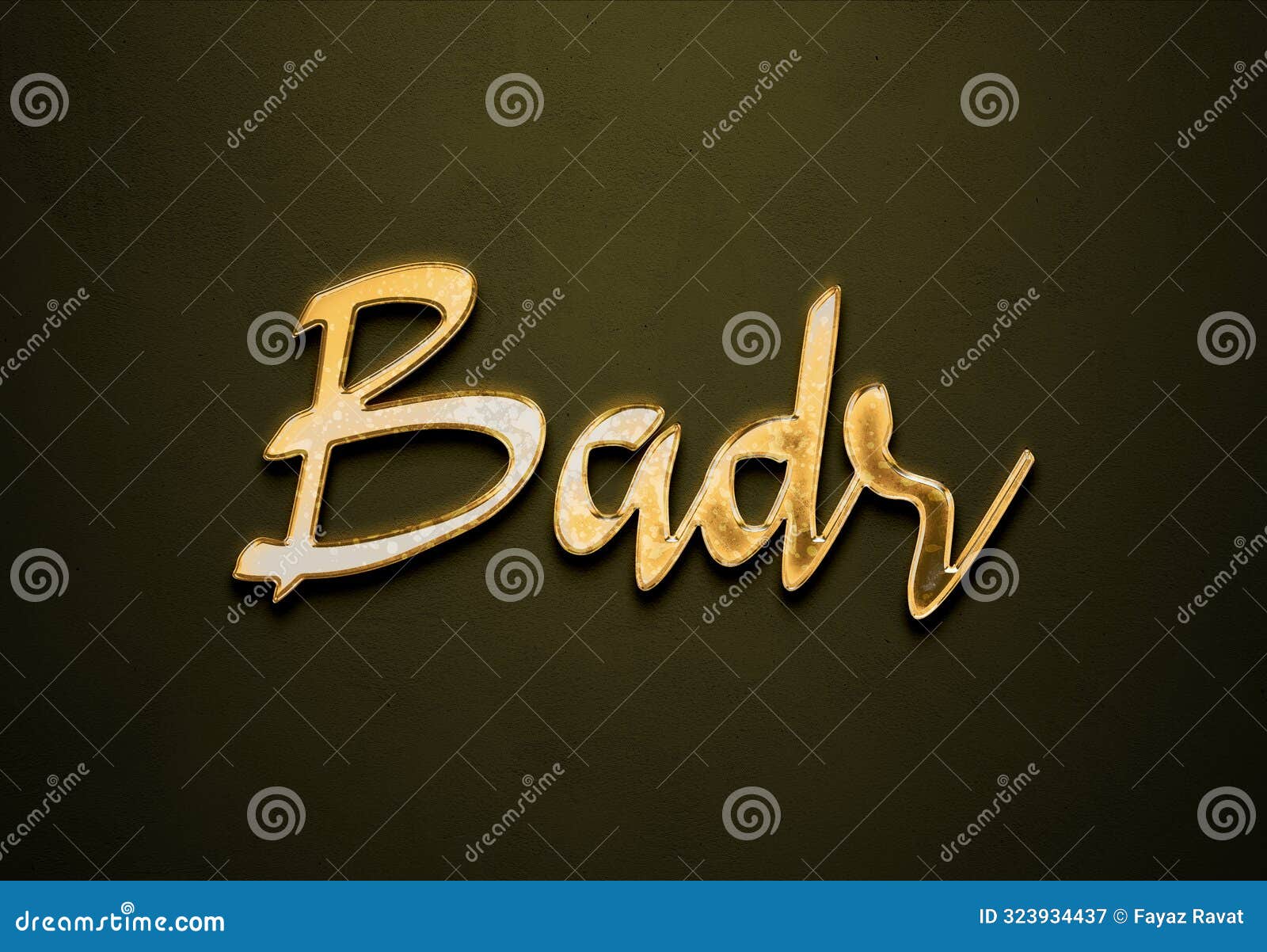 Old Gold Text Effect of Arabic Name Badr with 3D Glossy Style Mockup ...
