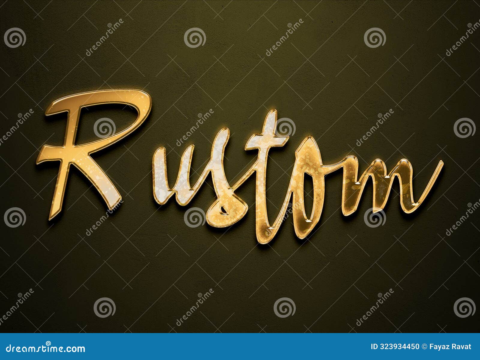 Old Gold Text Effect of Arabic Name Rustom with 3D Glossy Style Mockup ...