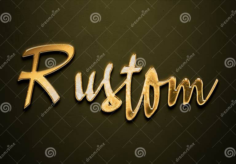 Old Gold Text Effect of Arabic Name Rustom with 3D Glossy Style Mockup ...