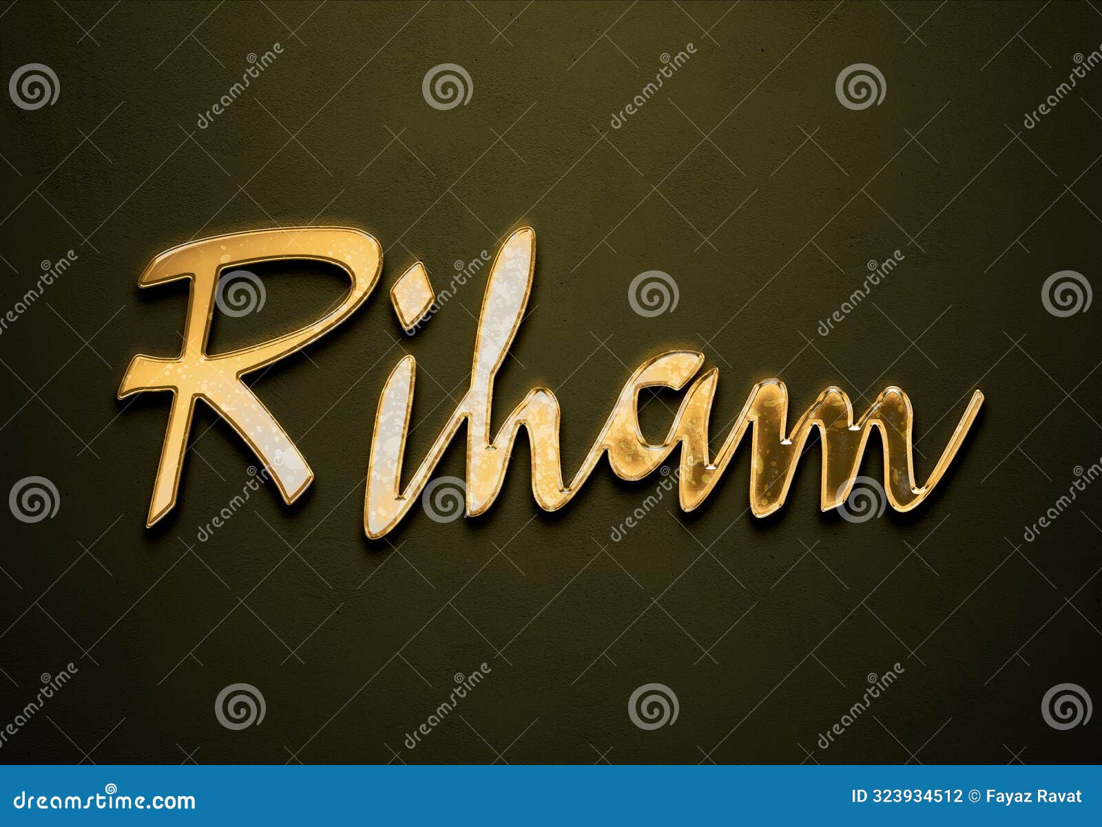 Old Gold Text Effect of Arabic Name Riham with 3D Glossy Style Mockup ...