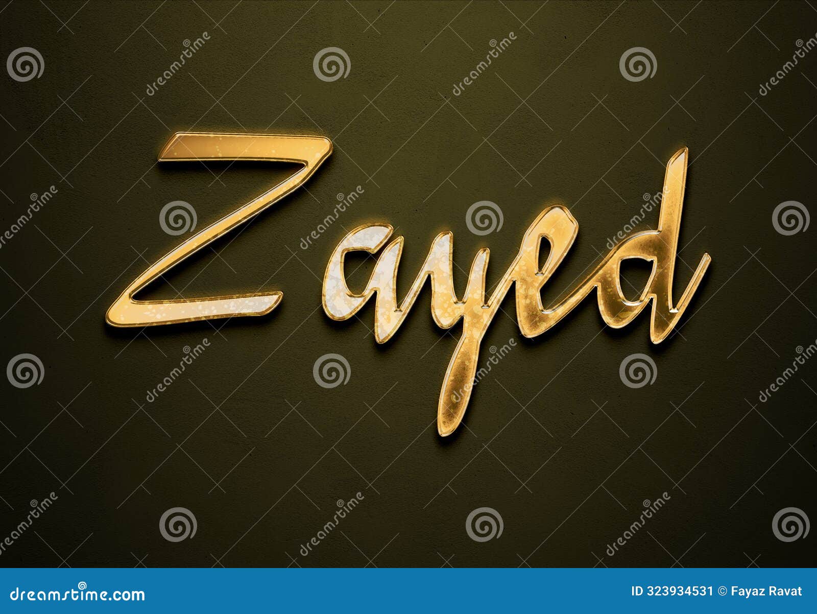 Old Gold Text Effect of Arabic Name Zayed with 3D Glossy Style Mockup ...