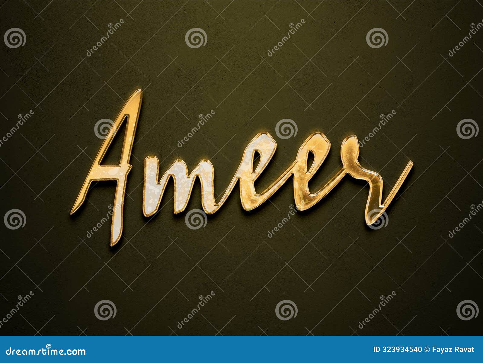 Old Gold Text Effect of Arabic Name Ameer with 3D Glossy Style Mockup ...