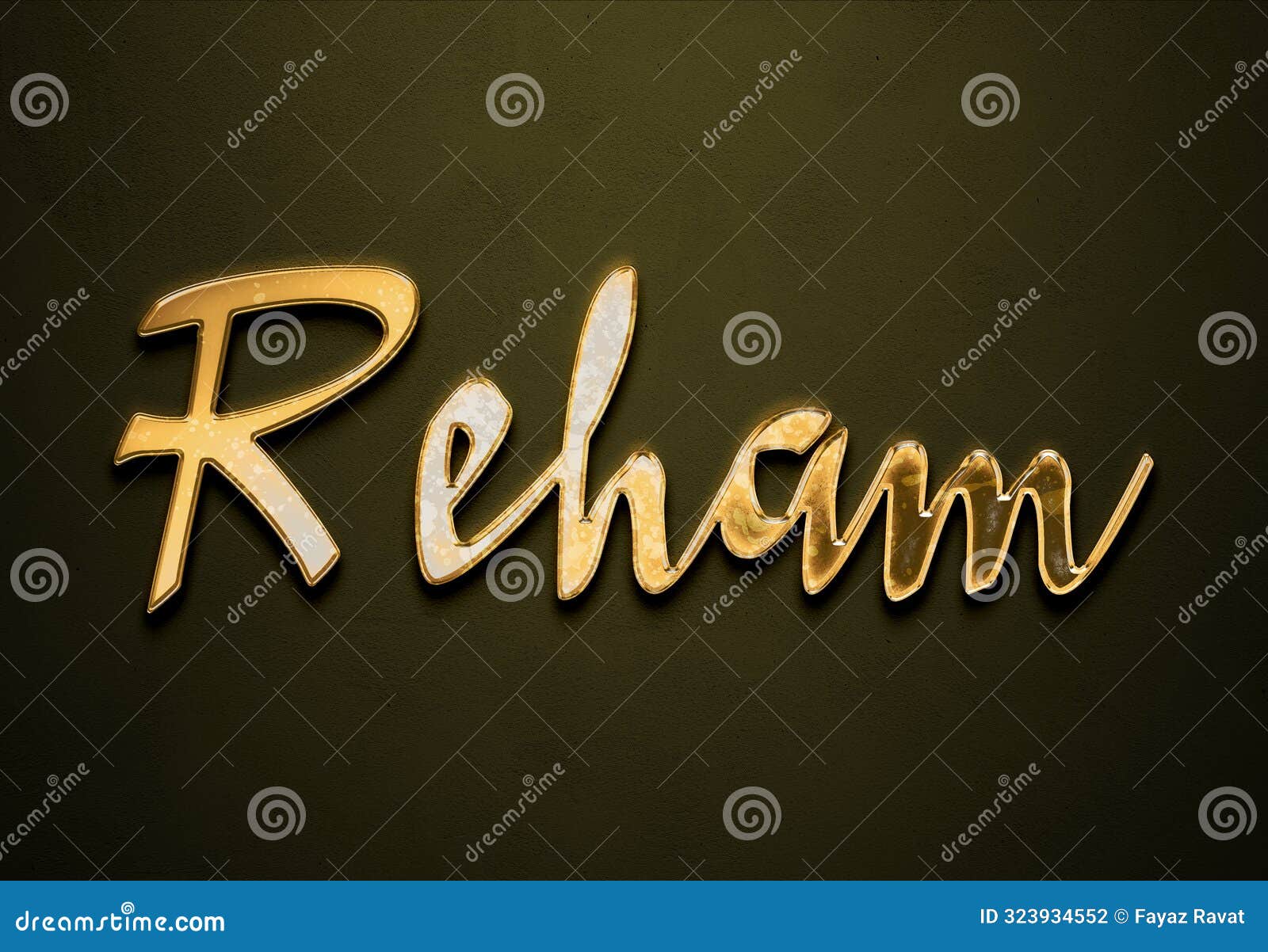 Old Gold Text Effect of Arabic Name Reham with 3D Glossy Style Mockup ...