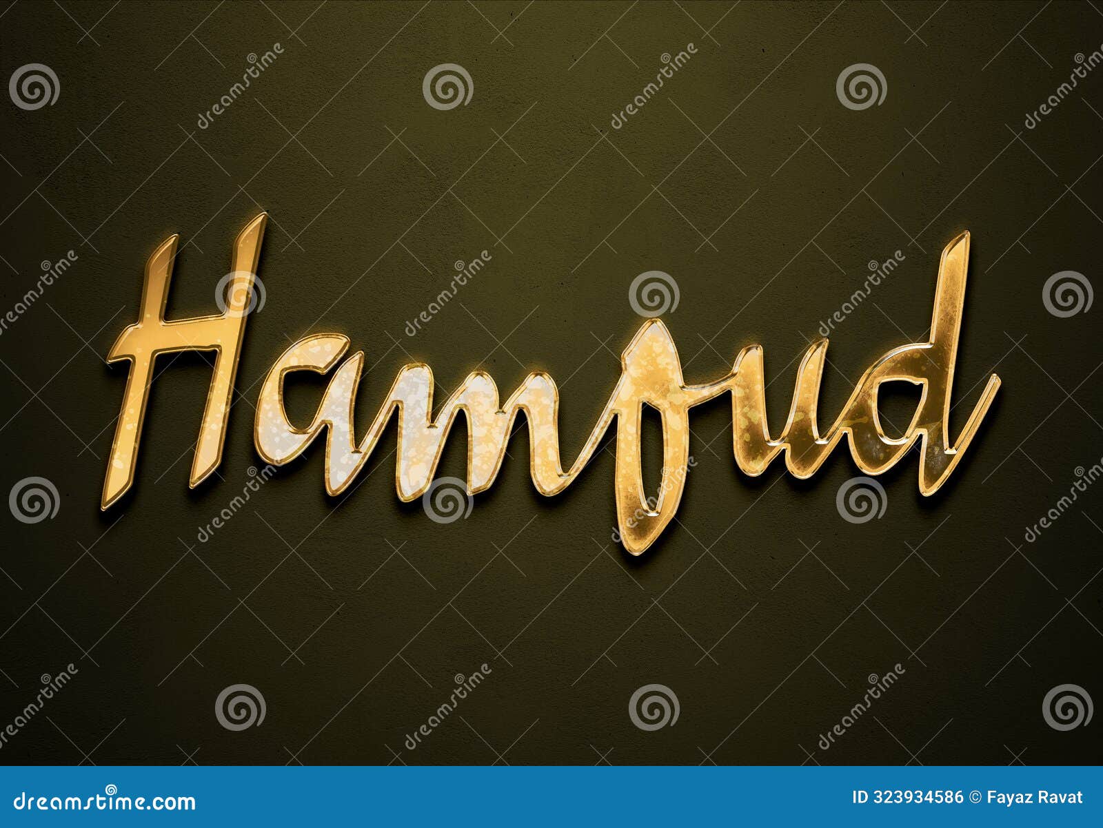 Old Gold Text Effect of Arabic Name Hamoud with 3D Glossy Style Mockup ...
