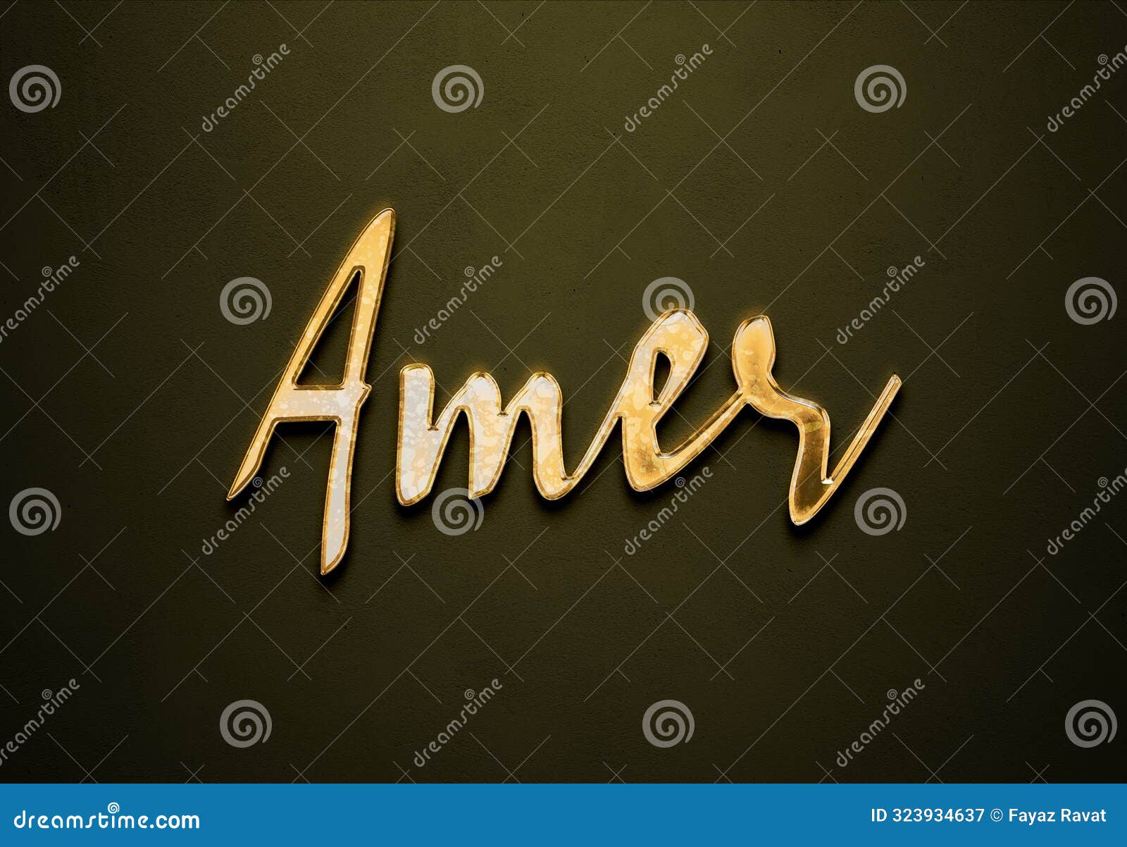 Old Gold Text Effect of Arabic Name Amer with 3D Glossy Style Mockup ...