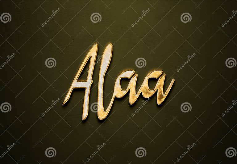 Old Gold Text Effect of Arabic Name Alaa with 3D Glossy Style Mockup ...