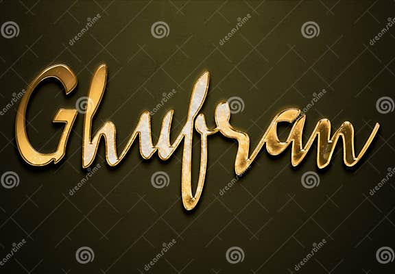Old Gold Text Effect of Arabic Name Ghufran with 3D Glossy Style Mockup ...