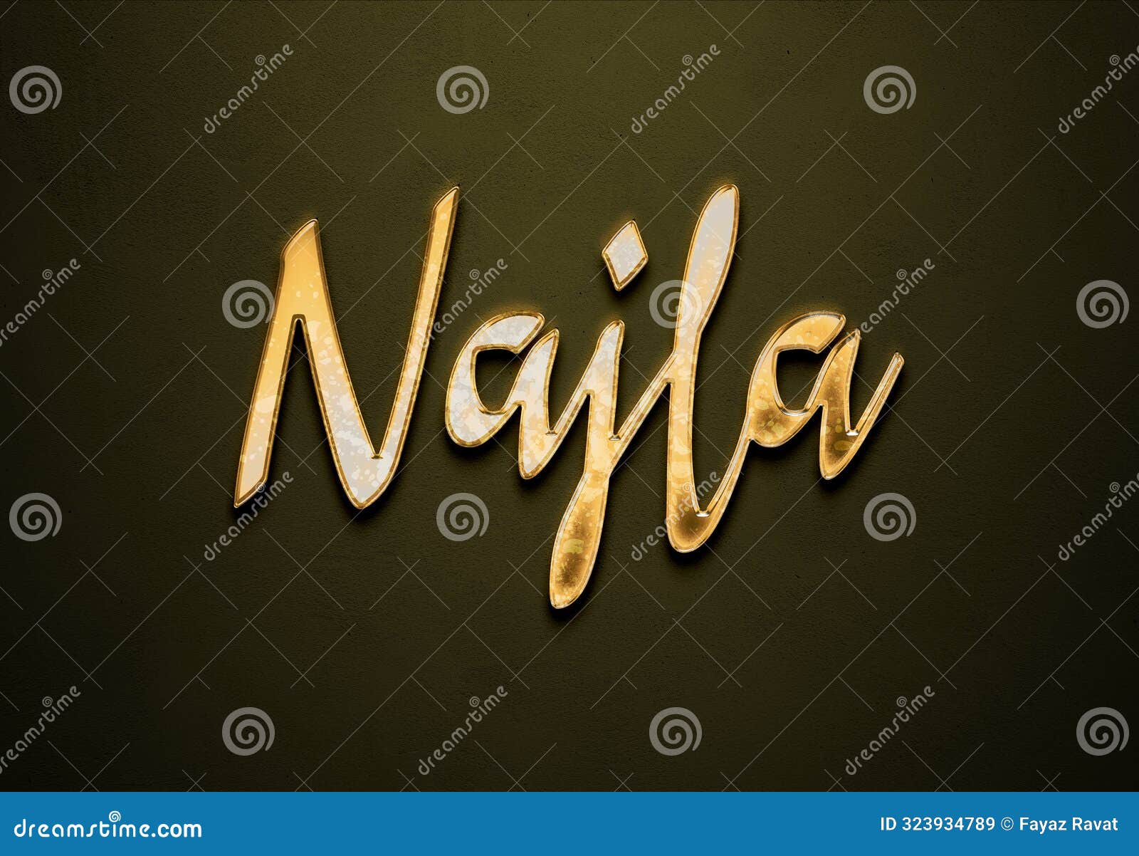 Old Gold Text Effect of Arabic Name Najla with 3D Glossy Style Mockup ...