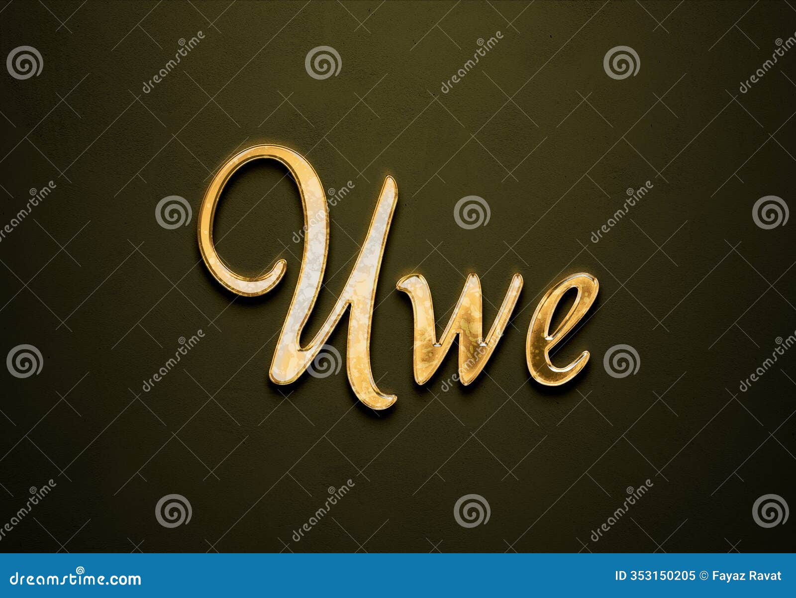 Old Gold Text Effect of Name Uwe with 3D Glossy Style Mockup. Stock ...