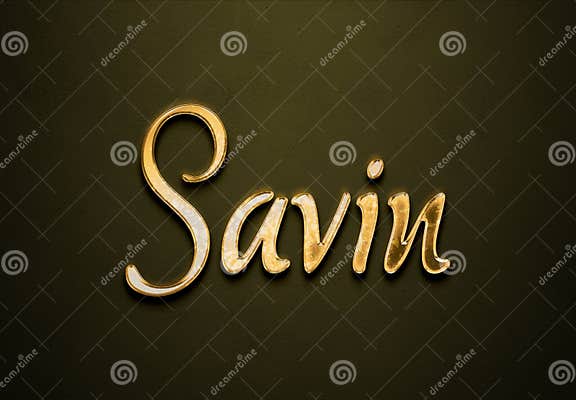 Old Gold Text Effect of Name Savin with 3D Glossy Style Mockup. Stock Illustration ...