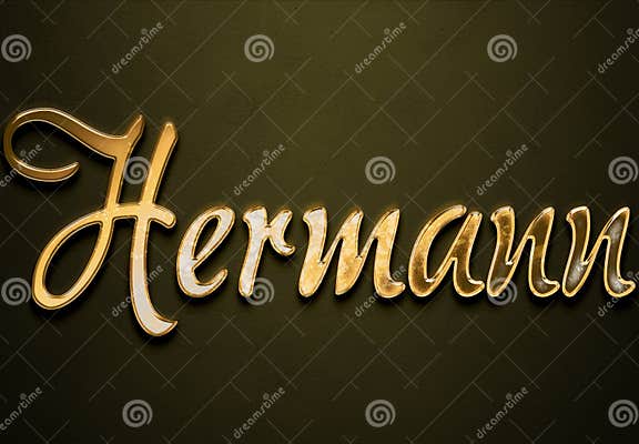 Old Gold Text Effect of Name Hermann with 3D Glossy Style Mockup. Stock ...