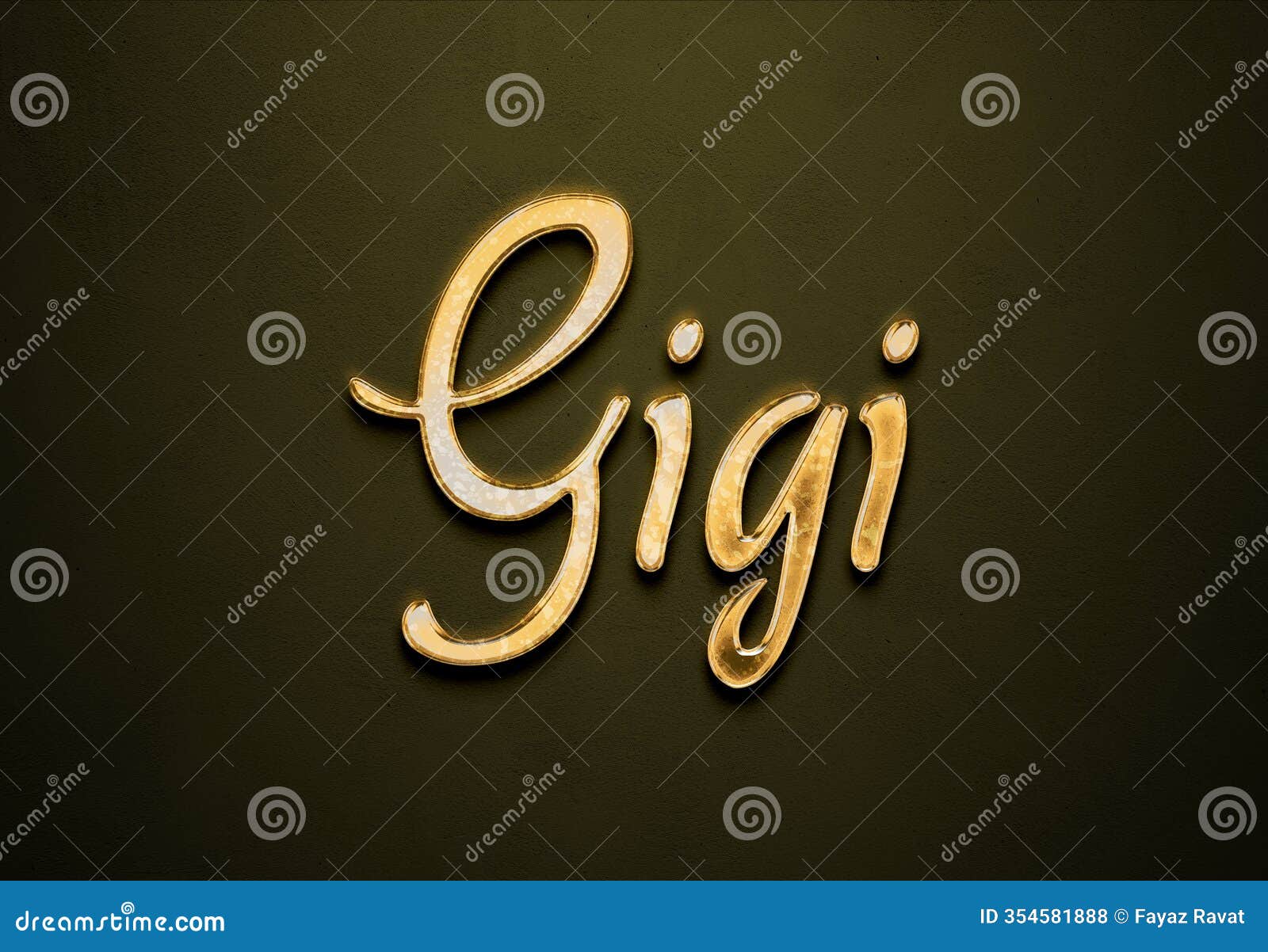 Old Gold Text Effect of Name Gigi with 3D Glossy Style Mockup. Stock ...