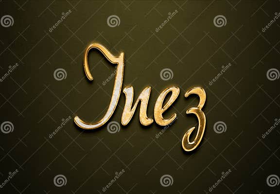 Old Gold Text Effect of Name Inez with 3D Glossy Style Mockup. Stock ...