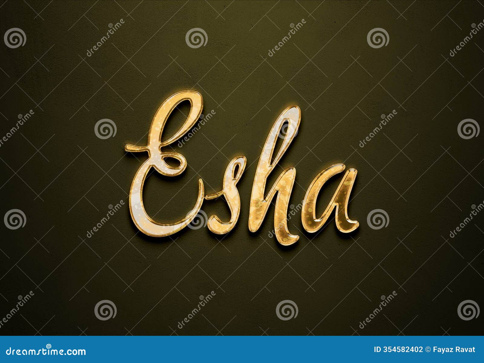 Old Gold Text Effect of Name Esha with 3D Glossy Style Mockup. Stock ...