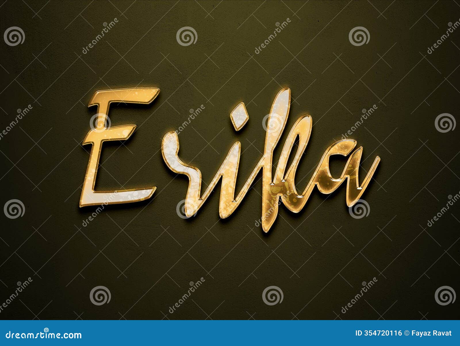 Old Gold Text Effect of Name Erika with 3D Glossy Style Mockup. Stock ...