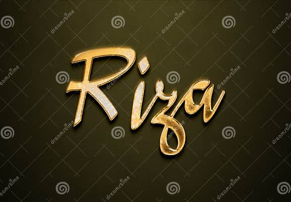 Old Gold Text Effect of Name Riza with 3D Glossy Style Mockup. Stock ...