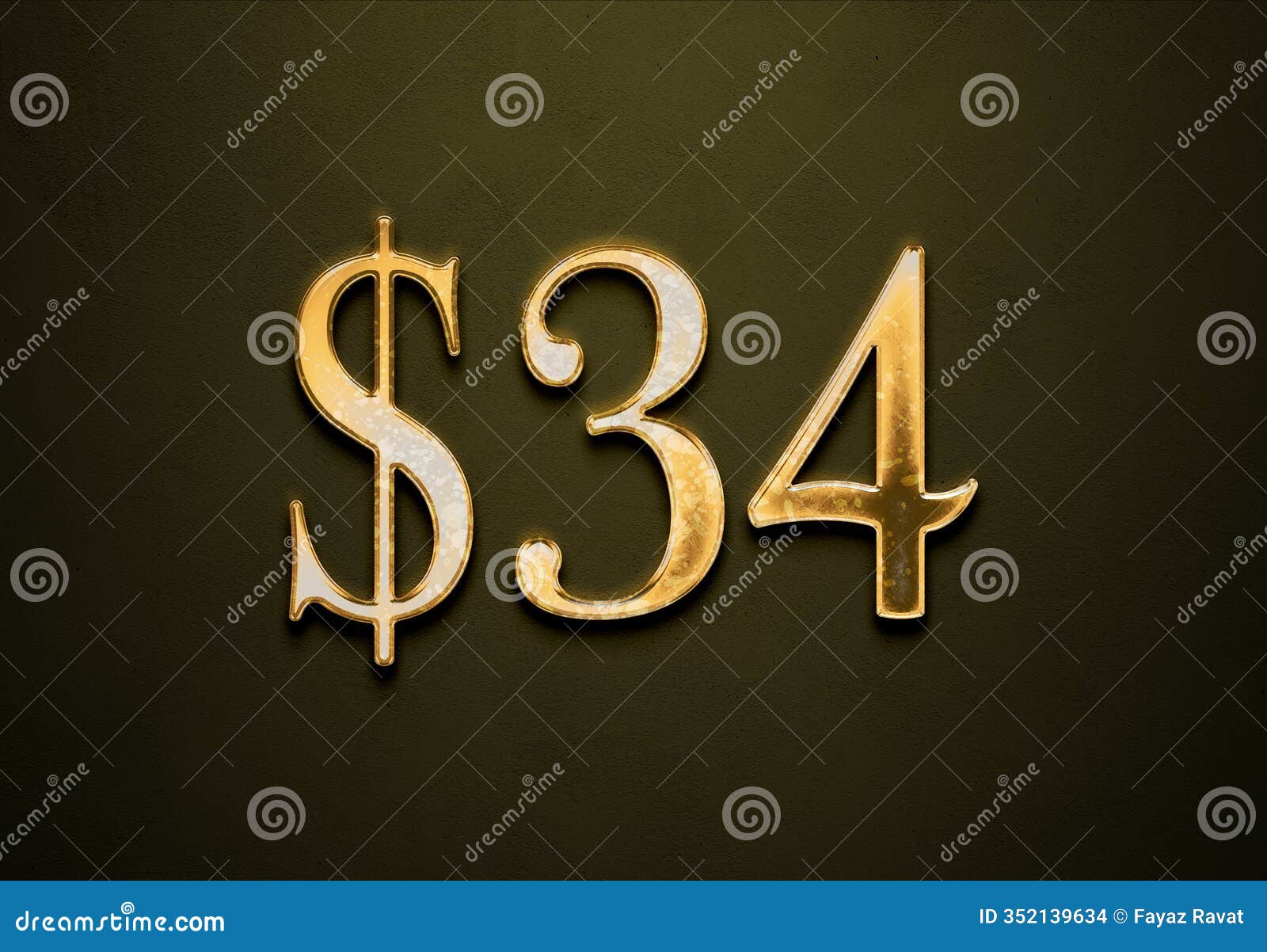 Old Gold Effect of 34 Dollars with 3D Glossy Style Mockup. Stock Photo ...