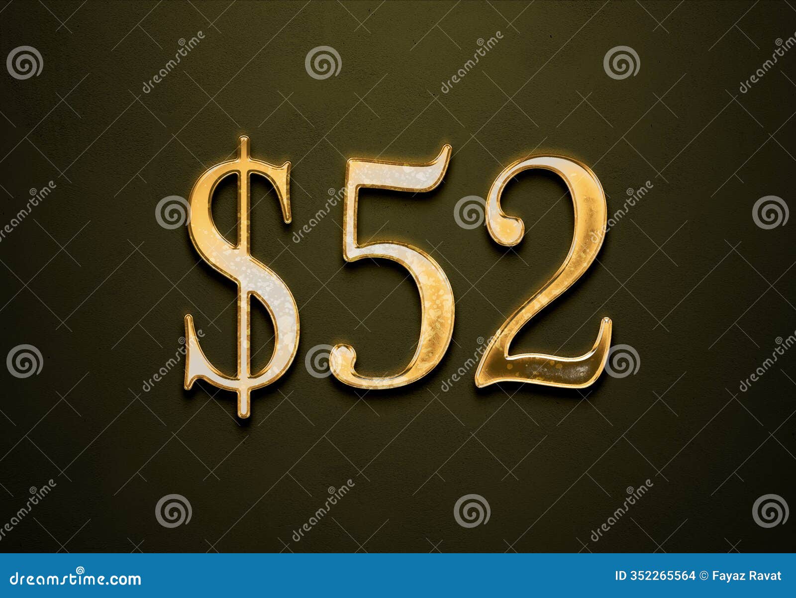 Old Gold Effect of 52 Dollars with 3D Glossy Style Mockup. Stock Photo ...